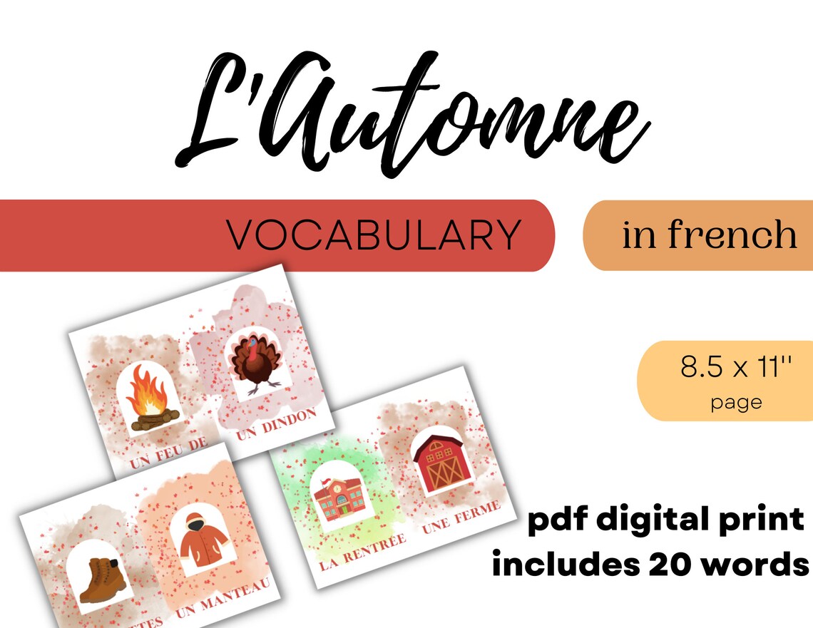 French Fall Flashcards | Fall Flashcards | Fall Vocabulary | Printable ...