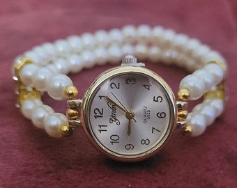 White Freshwater Pearl Bracelet Watch Beaded Bracelet Watch Women's Watch Women's for Gift ...
