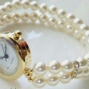 Beaded Bracelet Watch White Freshwater Pearl Bracelet Watch in ...