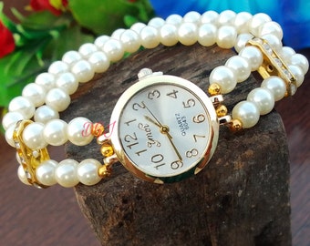 White Freshwater Pearl Bracelet Watch Beaded Bracelet Watch Women's Watch Women's for Gift ...