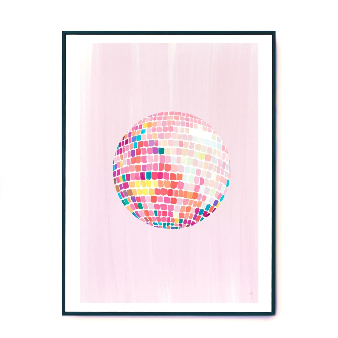 Pink Disco Ball, Art, Print, Wall Art, Poster, Disco Ball Painting, A3 ...