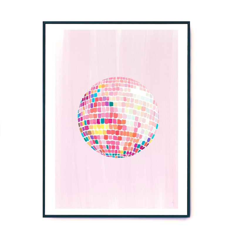 Pink Disco Ball, Art, Print, Wall Art, Poster, Disco Ball Painting, A3 ...