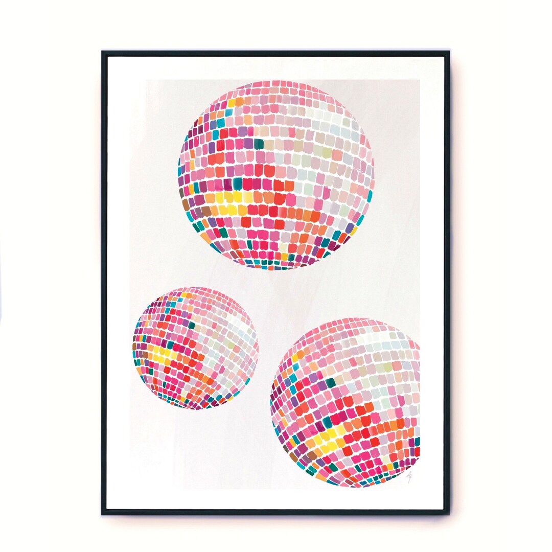 3 Disco Ball Pink, Art, Print, Wall Art, Poster, Disco Ball Painting ...