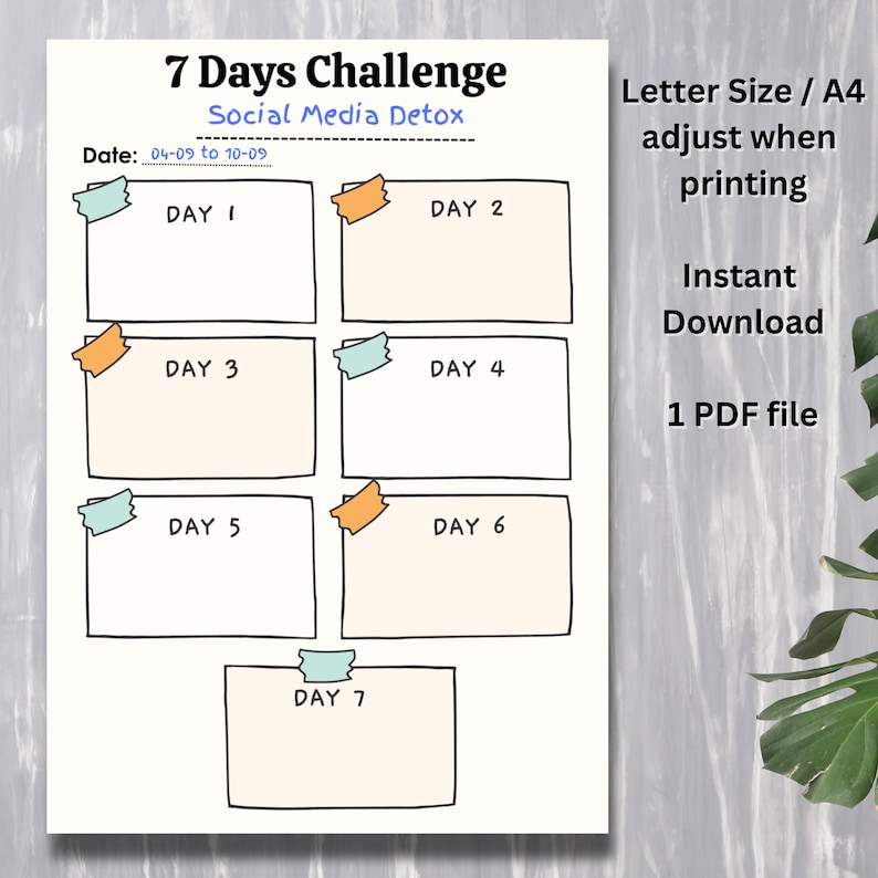 Printable 7 Days Challenge | Social Media Detox | Social Media Break ...