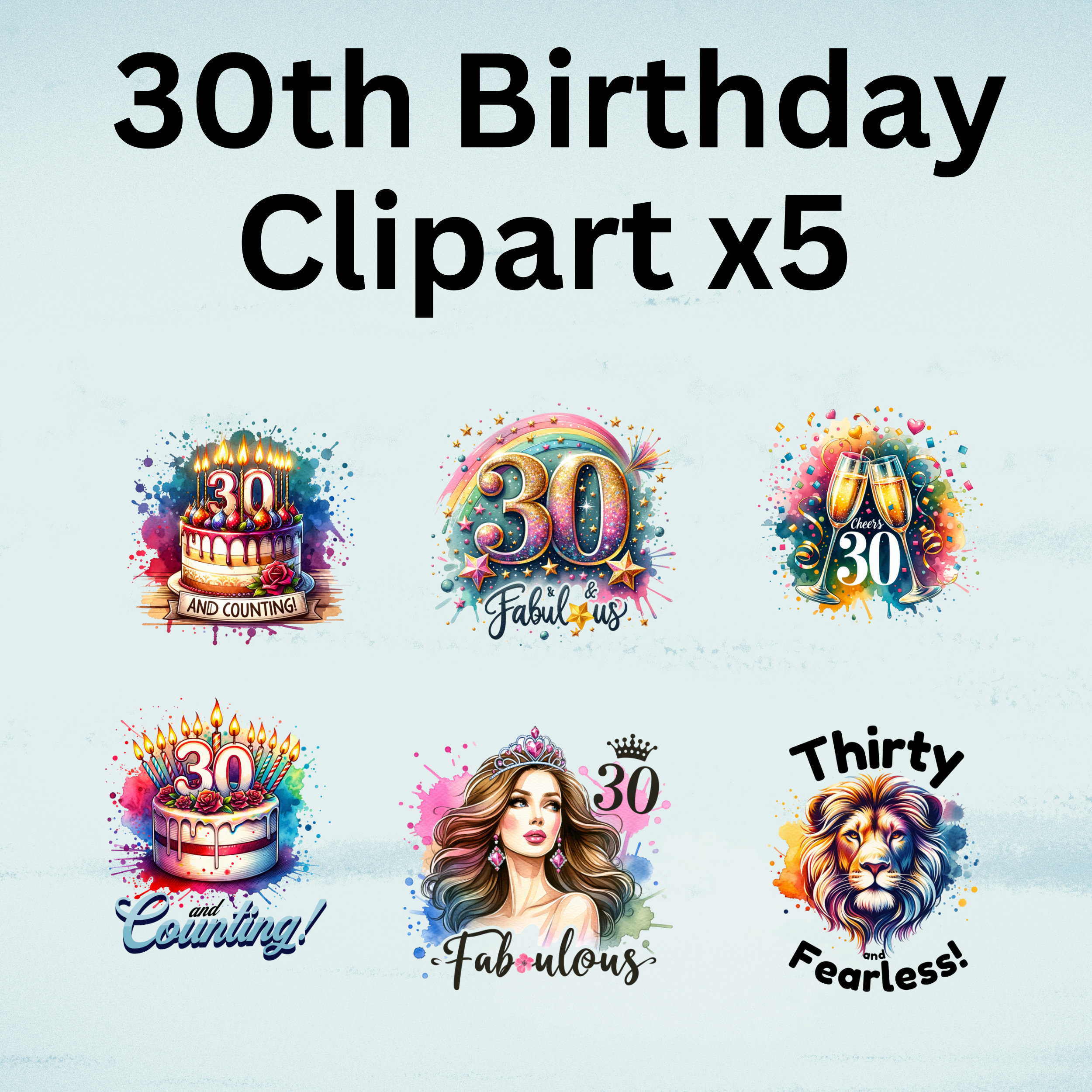 30th Birthday Clipart Bundle for Birthday PNG File for Sublimation ...