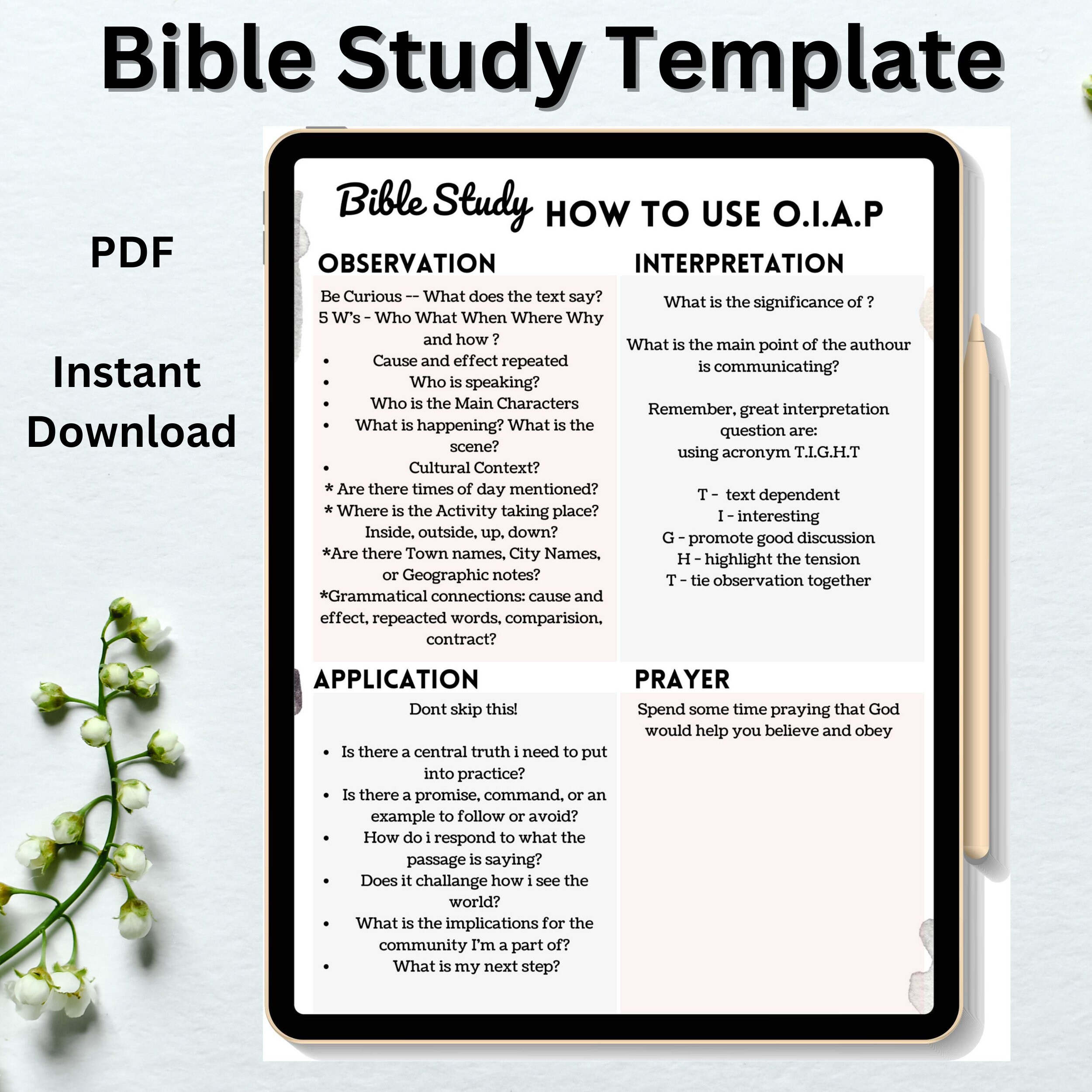 Bible Study Printable | Digital Bible Template | Bible Summary | Bible ...