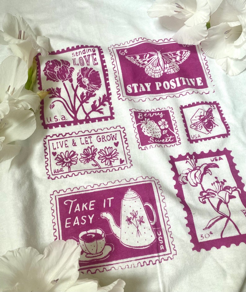 Hand-printed Vintage Stamps Graphic Tee - Etsy