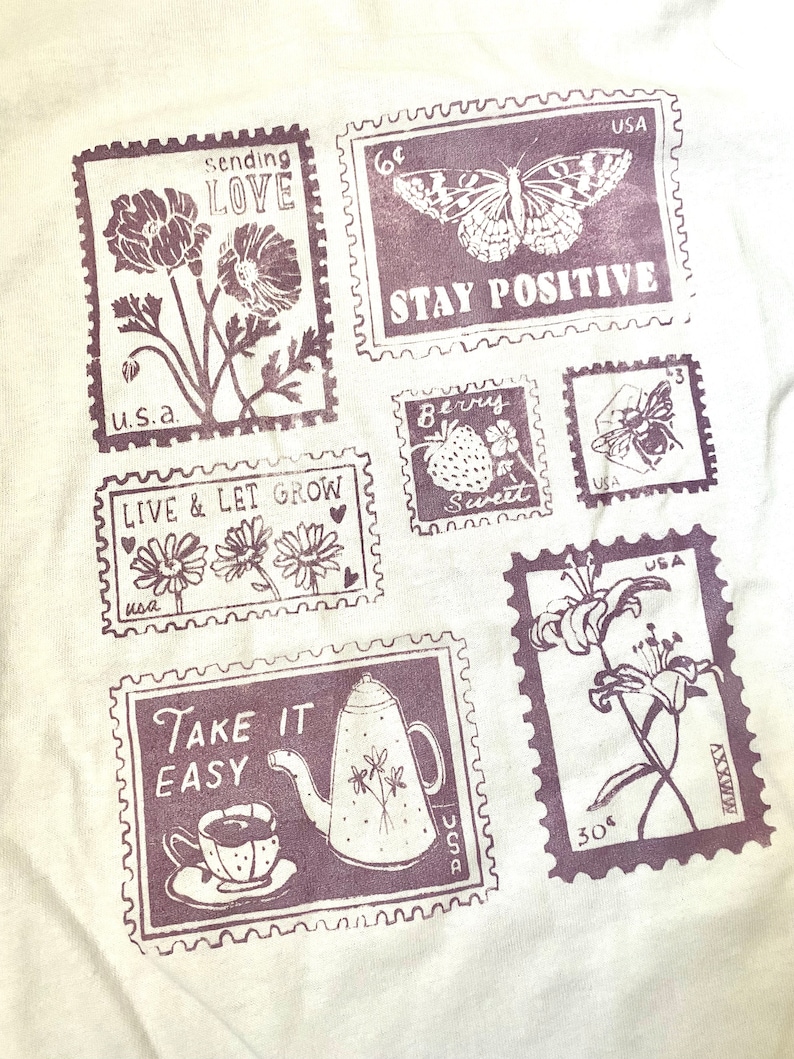 Hand-printed Vintage Stamps Graphic Tee - Etsy
