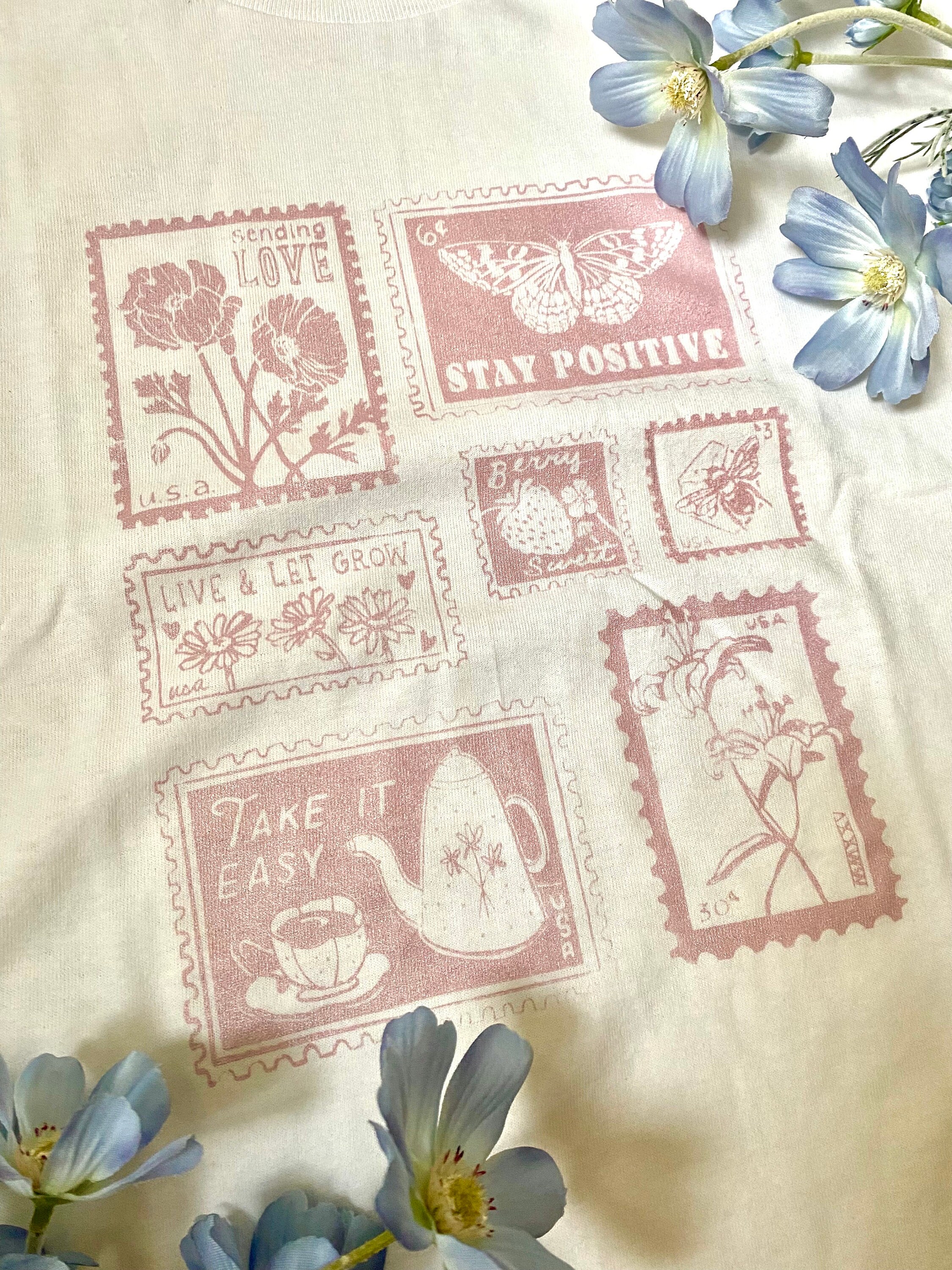 Hand-printed Vintage Stamps Graphic Tee - Etsy