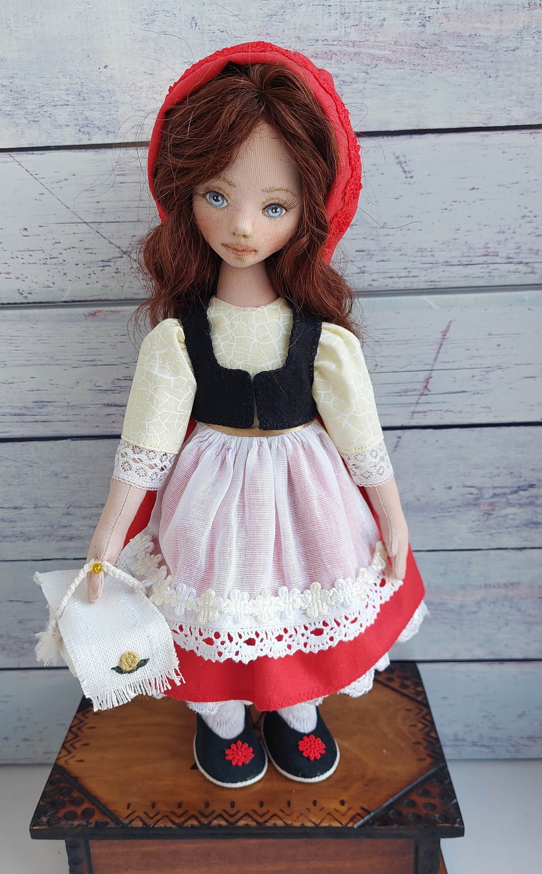 Fairytale Red Riding Hood Textile Doll Real Face Handmade Rag Doll ...