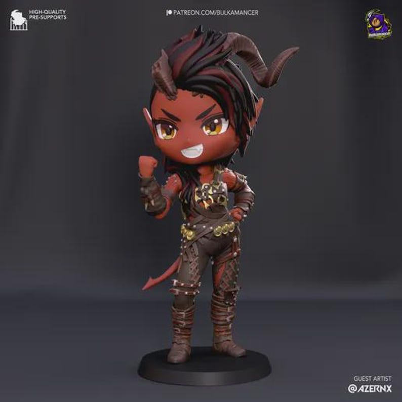 Chibi Karlach Figurine – 3D Printed Baldur’s Gate 3 Tiefling Barbarian ...