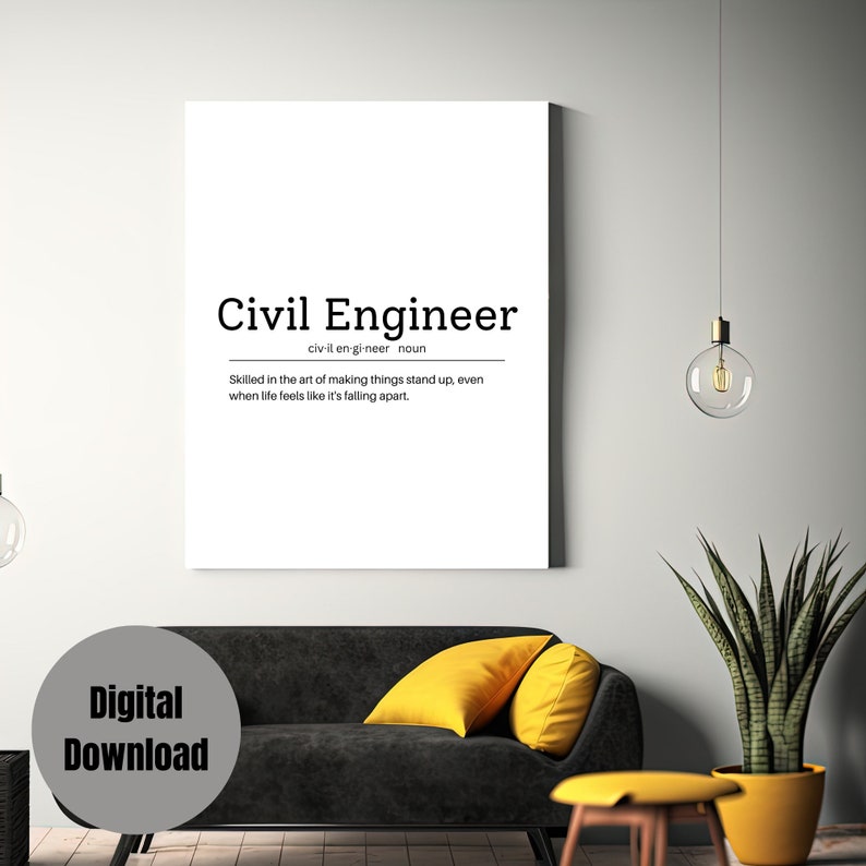 Civil Engineer Definition Wall Art Funny Engineering Gift Digital ...