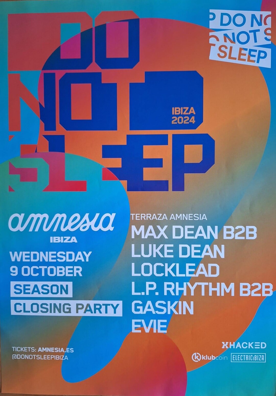 Do Not Sleep CLOSING at Amnesia Ibiza October 9 2024 Official Poster - Etsy