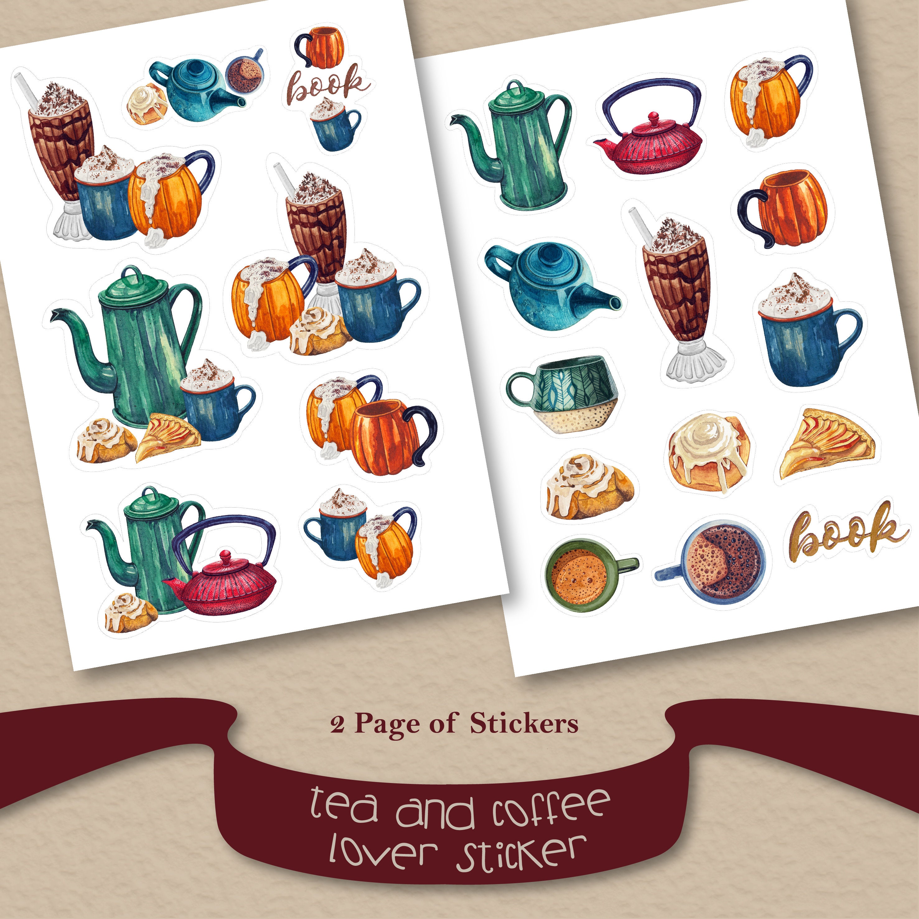 Coffee and Tea Book Stickers. Printable Stickers for Your - Etsy