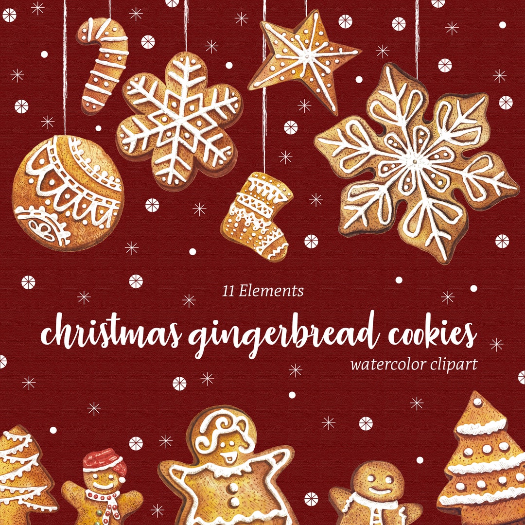 Christmas Clipart Gingerbread Cookies.watercolor Clipart.printable ...
