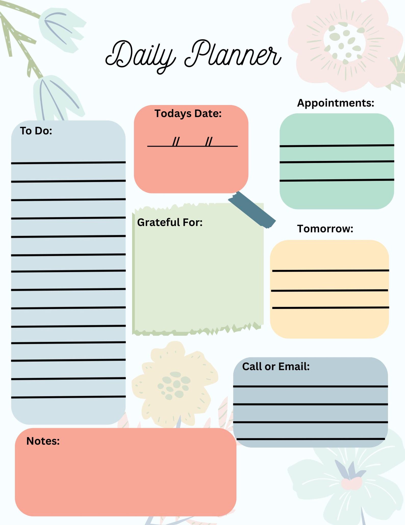 Daily Planner Flower Design - Etsy