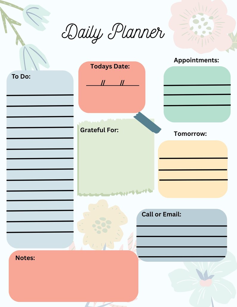 Daily Planner Flower Design - Etsy