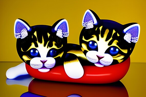 Twin Tabby Cat Print - Etsy