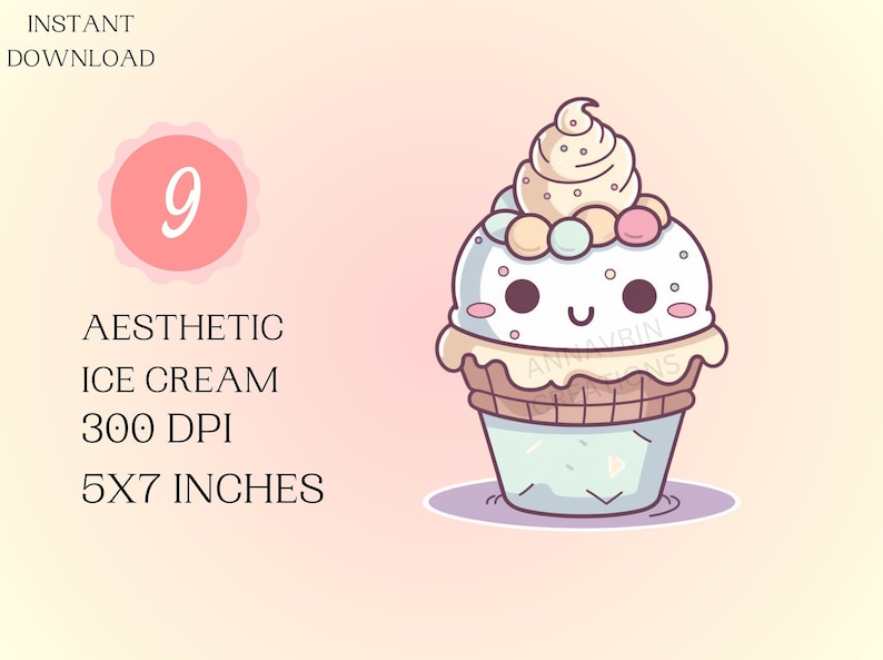 Kawaii Ice Cream Clipart PNG Graphics, Ice Cream Sticker Instant ...