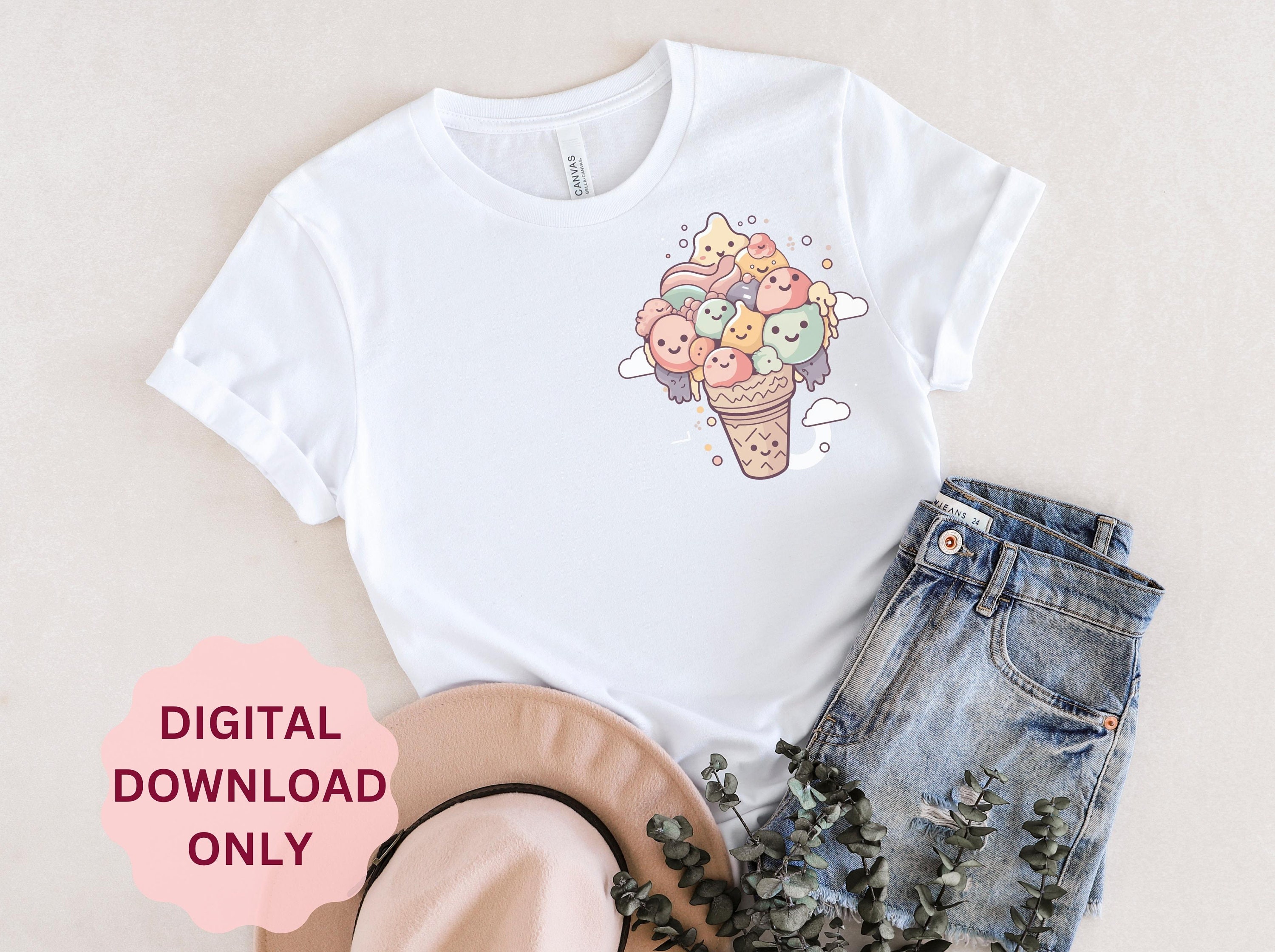 Kawaii Ice Cream Clipart PNG Graphics, Ice Cream Sticker Instant ...