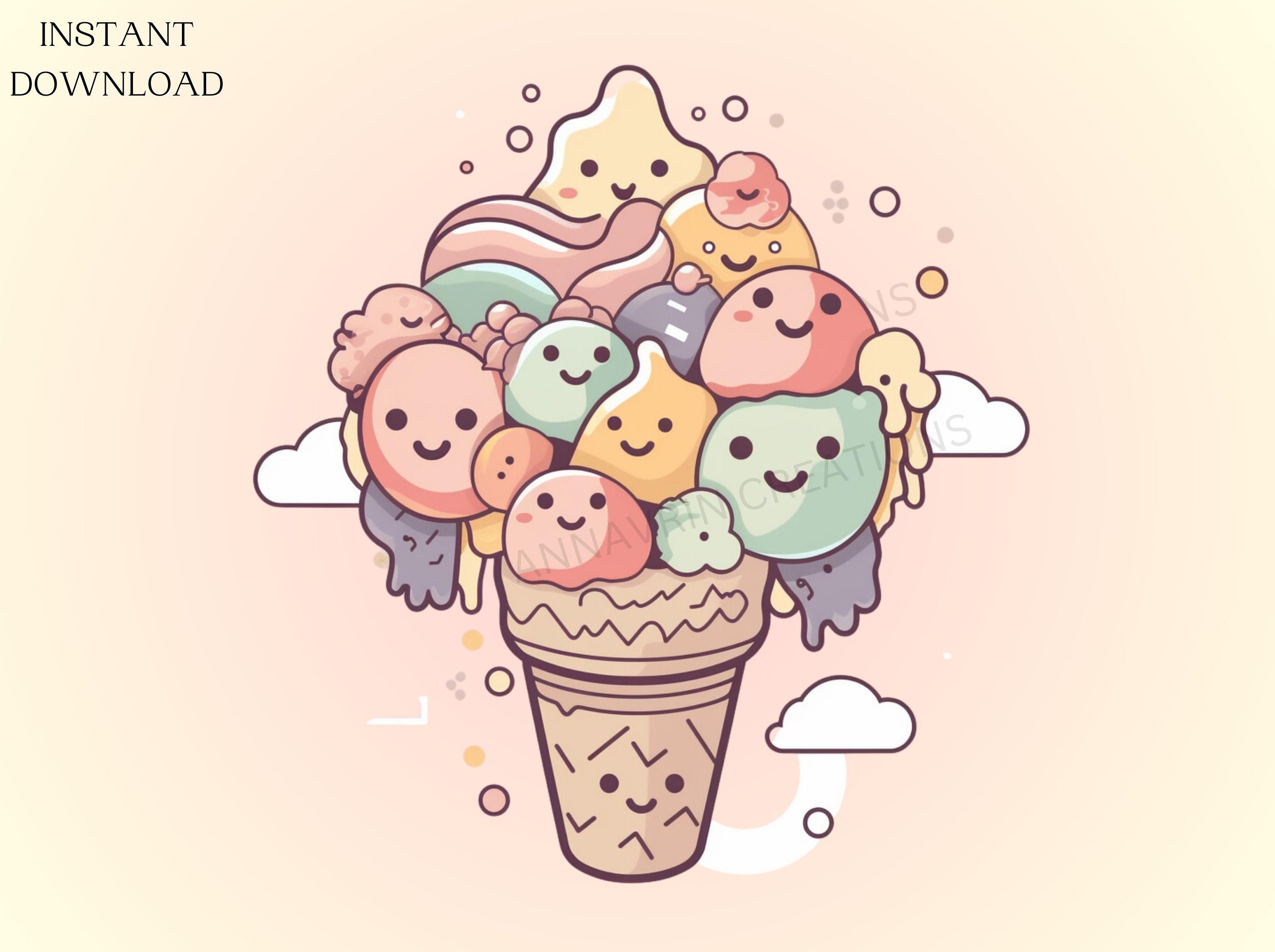 Kawaii Ice Cream Clipart PNG Graphics, Ice Cream Sticker Instant ...