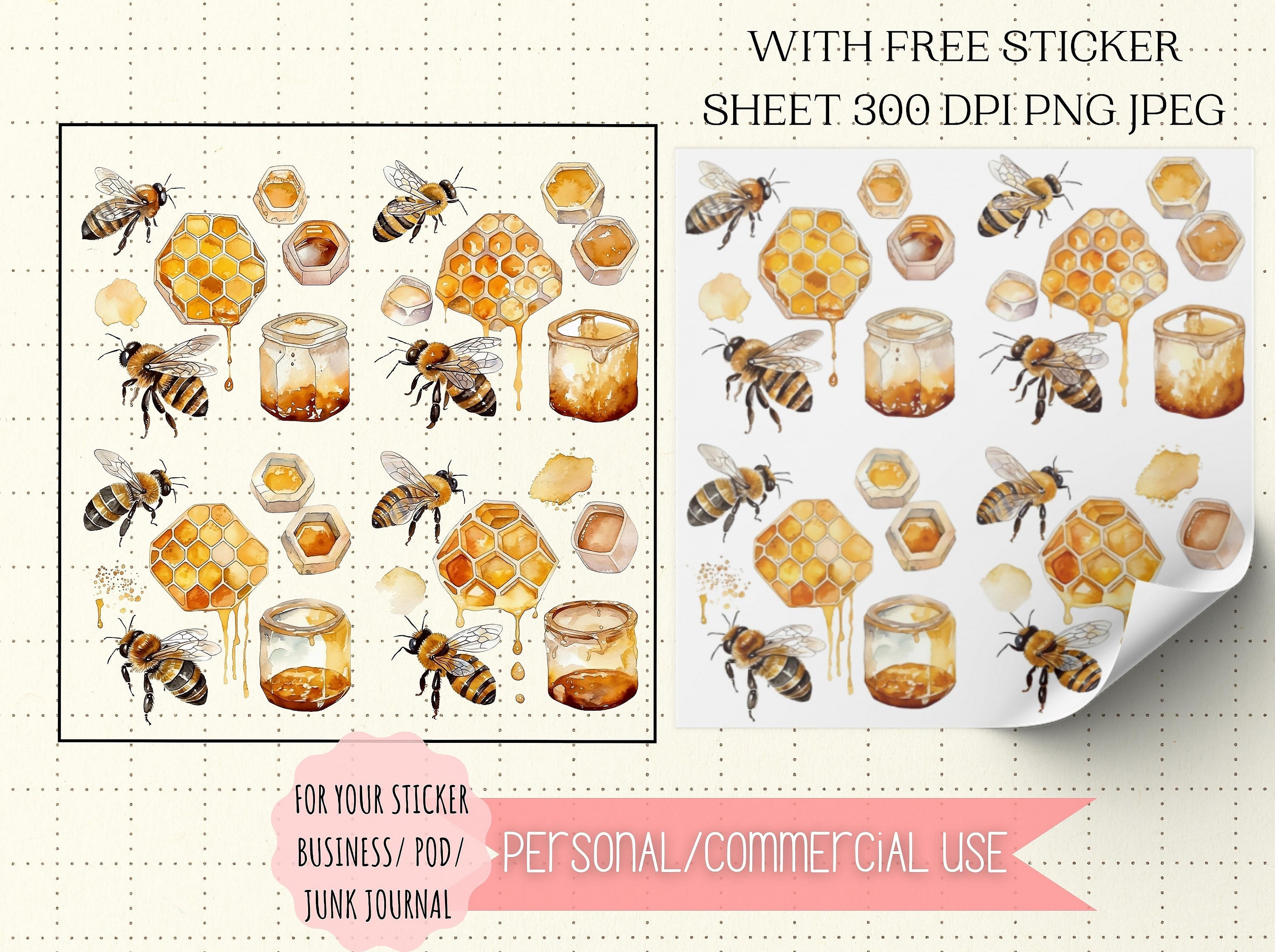 Watercolor Honey Bee Clipart 7 JPG Spring Garden Bee and Honey Jar ...