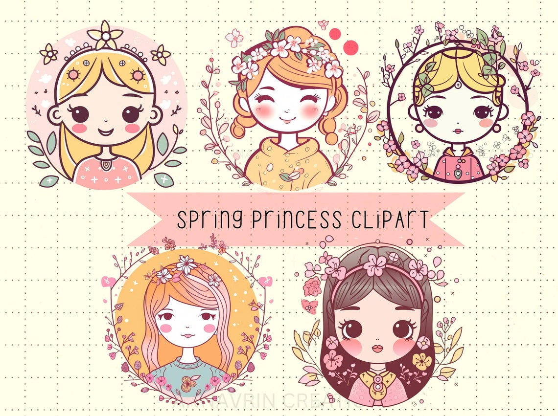 Spring Floral Princess Clipart PNG, 5 Kawaii Flower Princess Vol.2 Clip ...