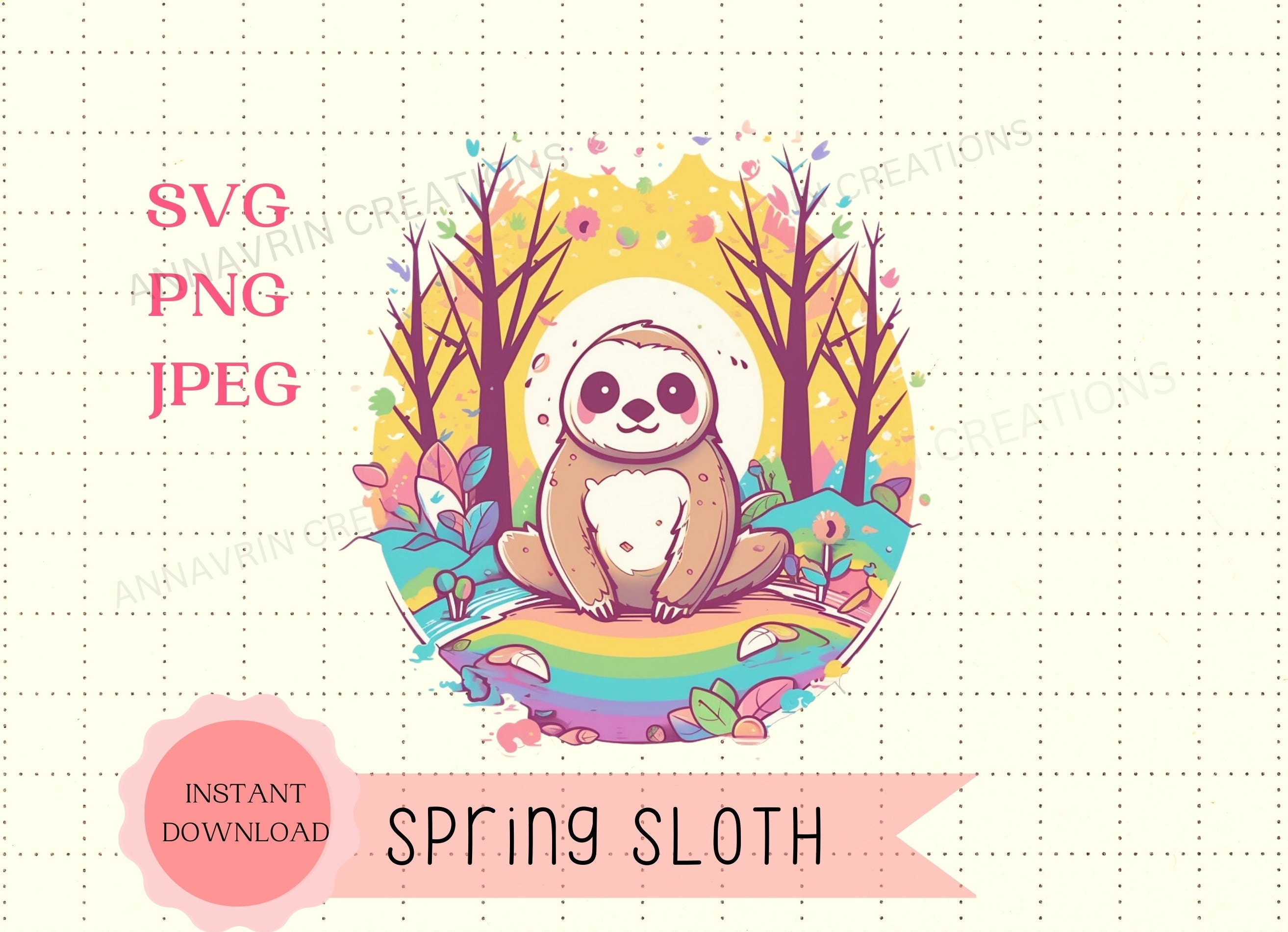 Weighted Sloth Svg Spring Svg Instant Download Canva Cute Sloth Kawaii ...