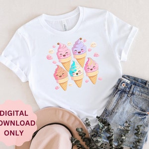 Kawaii Ice Cream Set Clipart PNG, 8 Sets of Ice Cream Sticker Instant ...