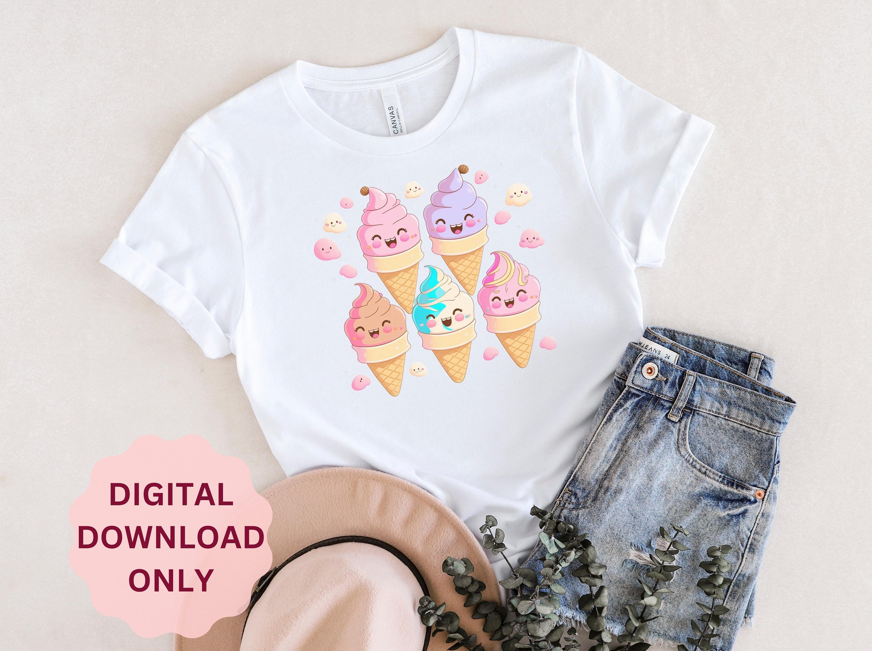 Kawaii Ice Cream Set Clipart PNG, 8 Sets of Ice Cream Sticker Instant ...