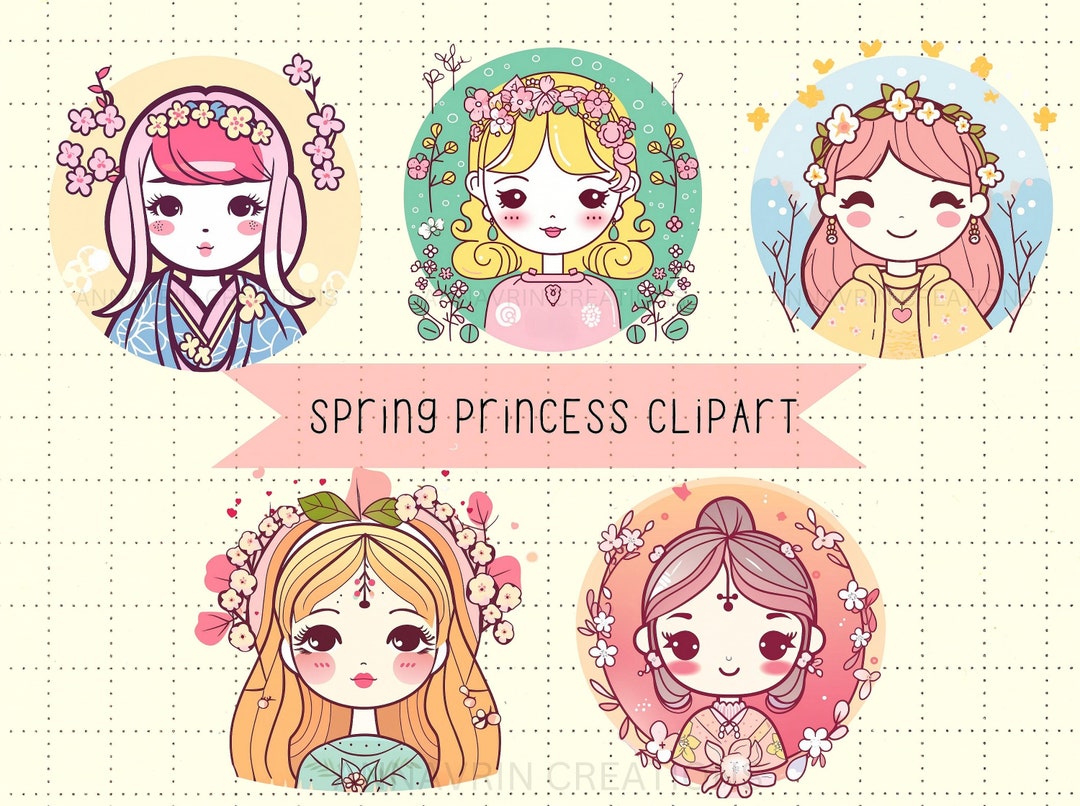 Spring Floral Princess Clipart PNG, 5 Kawaii Flower Princess Clip Art ...