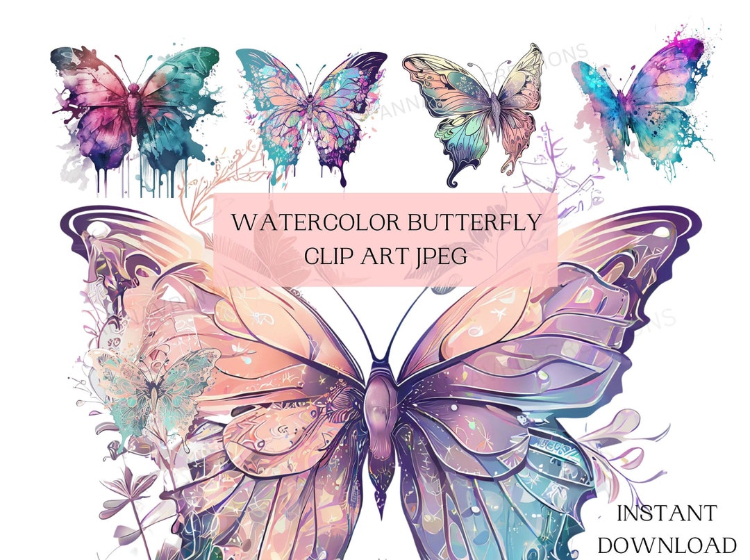 Watercolor Butterfly Clipart High Quality 14 JPG, Nursery Card Making ...