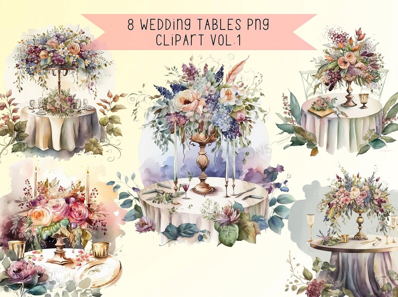 Watercolor Wedding Tables Clipart 8 PNG Instant Download, Wedding ...