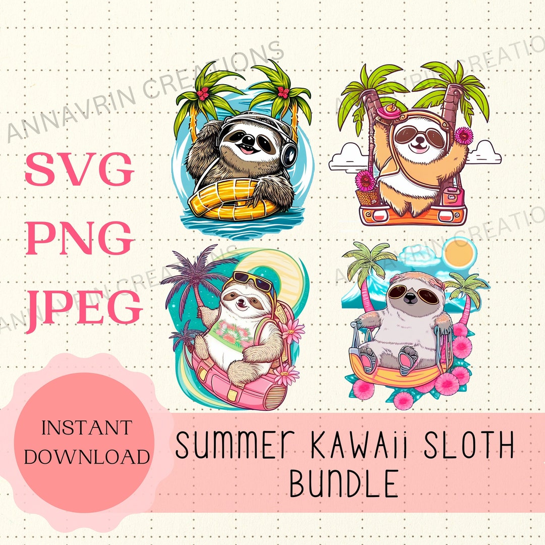Weighted Sloth Sloth Svg Bundle Svg Instant Download Cricut Canva Surf ...