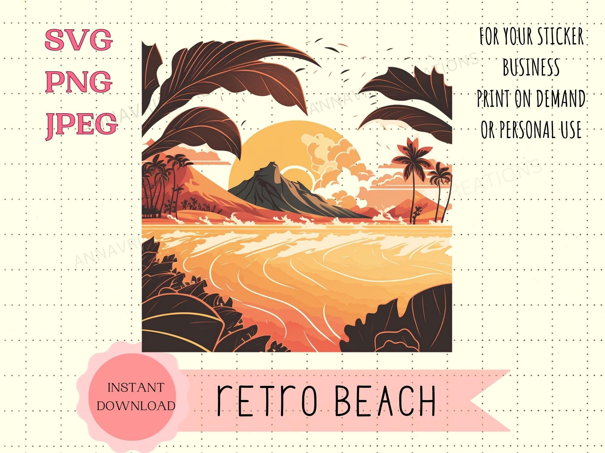 Retro Summer Beach Clipart, Vintage Summer Sublimation PNG, Beach ...