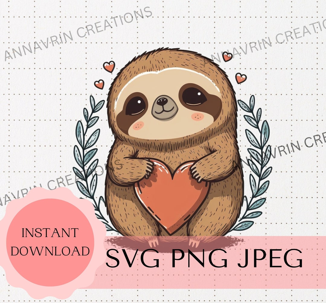 Cute Sloth Svg, Kawaii Sloth Svg Instant Download Cricut Silhoutte ...