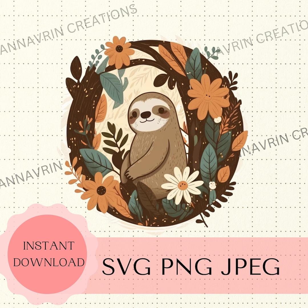 Cute Sloth Svg, Kawaii Sloth Svg Instant Download Cricut Silhoutte ...