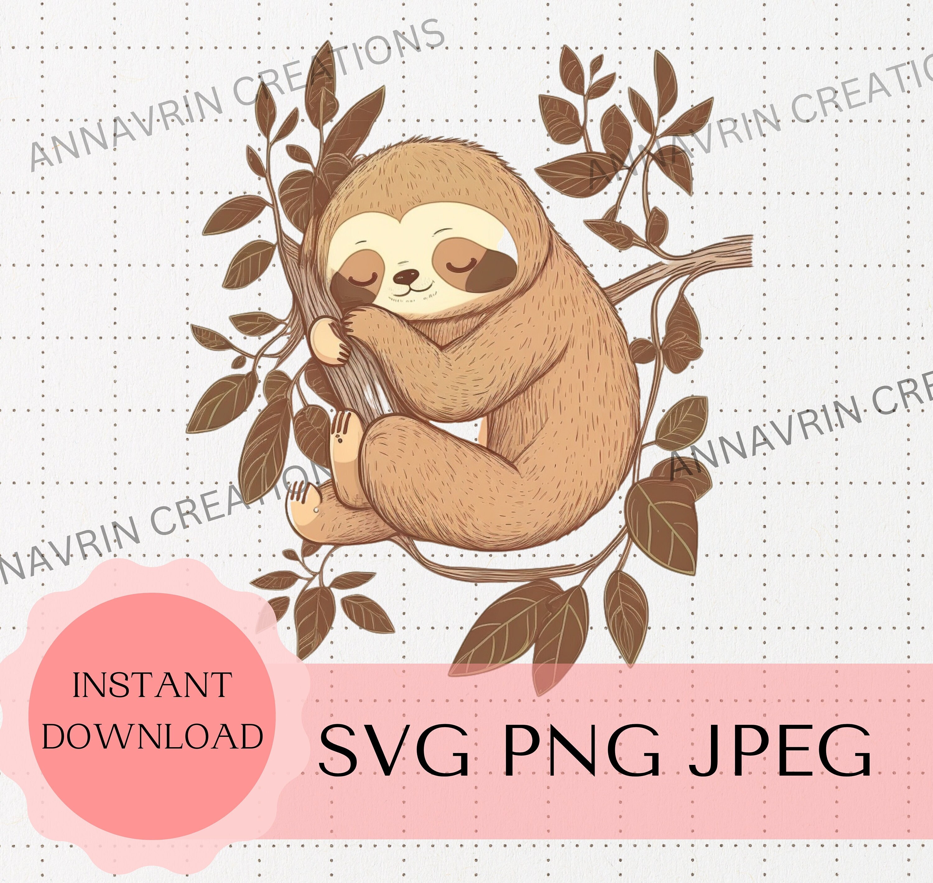 Cute Sloth Svg, Kawaii Sloth Svg Instant Download Cricut Silhoutte ...