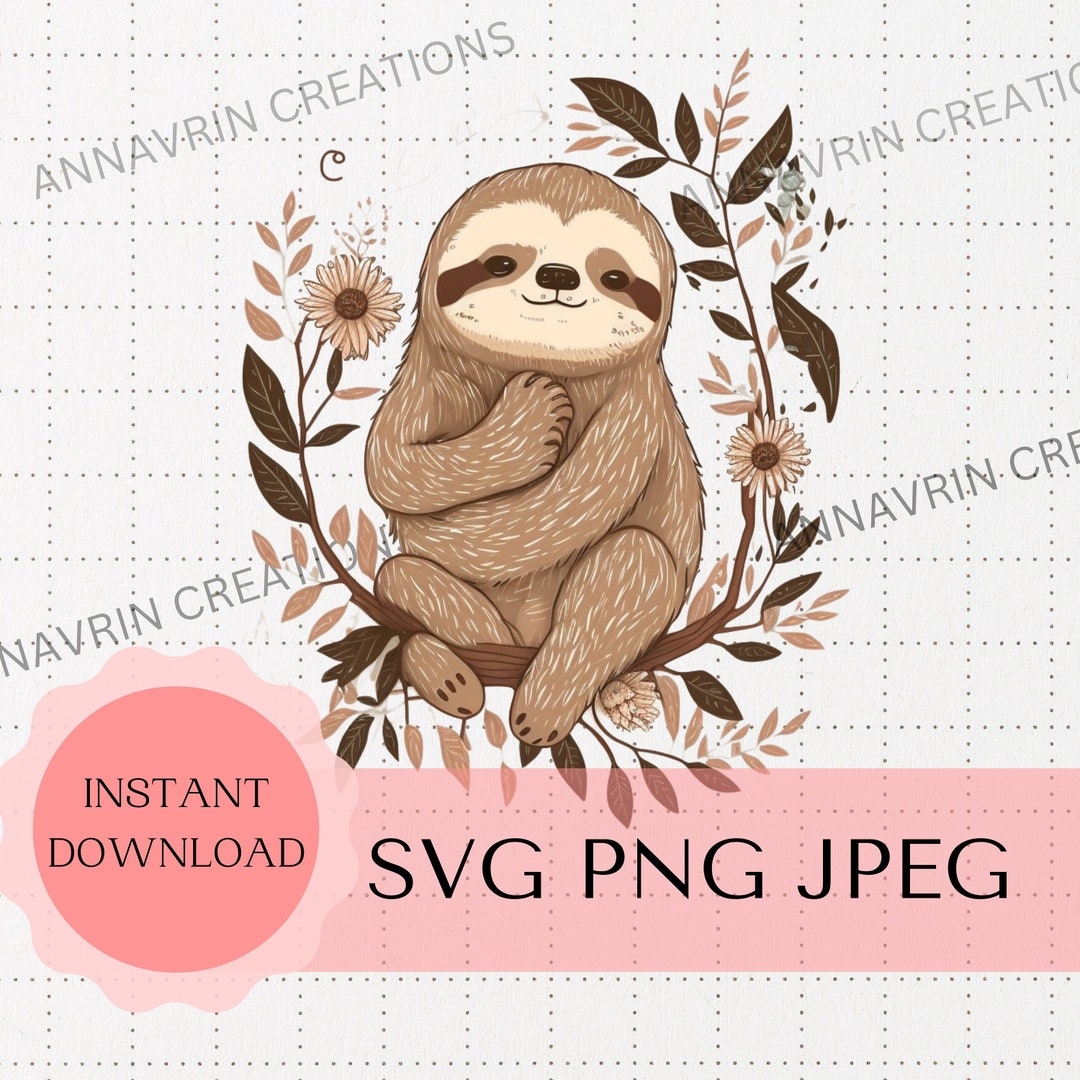 Cute Sloth Svg, Kawaii Printable Sloth Svg Instant Download Cricut ...