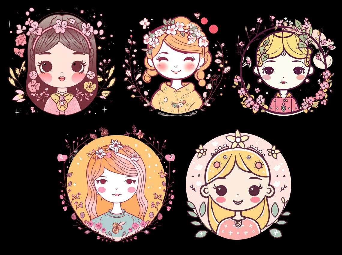 Spring Floral Princess Clipart PNG, 5 Kawaii Flower Princess Vol.2 Clip ...