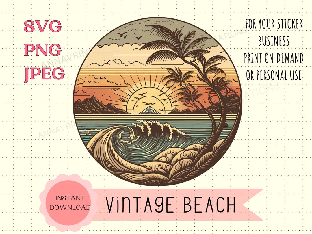 Retro Summer Beach Clipart, Vintage Summer Sublimation PNG, Beach ...