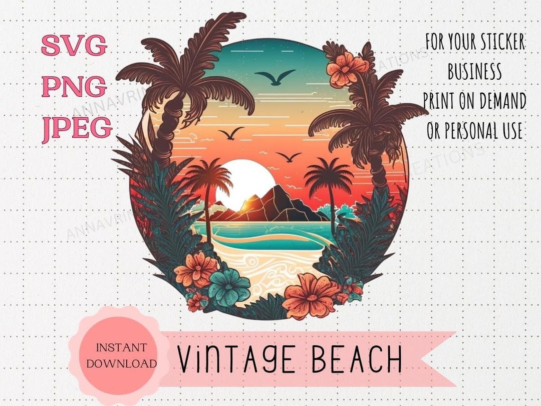 Retro Summer Beach Clipart, Vintage Summer Sublimation PNG, Beach ...