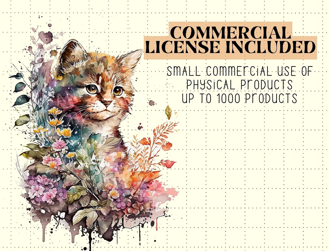 Watercolour Floral Kitten Clipart, Floral Cats Premium High Quality ...