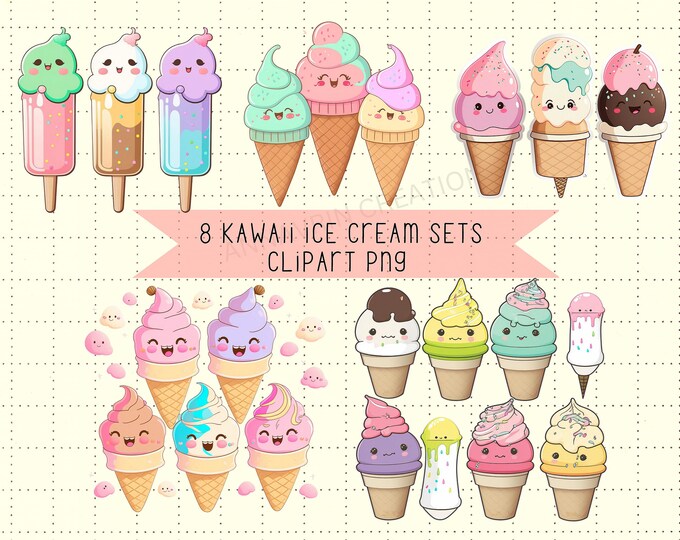 Kawaii Cute Ice Cream PNG Bundle - Etsy Canada