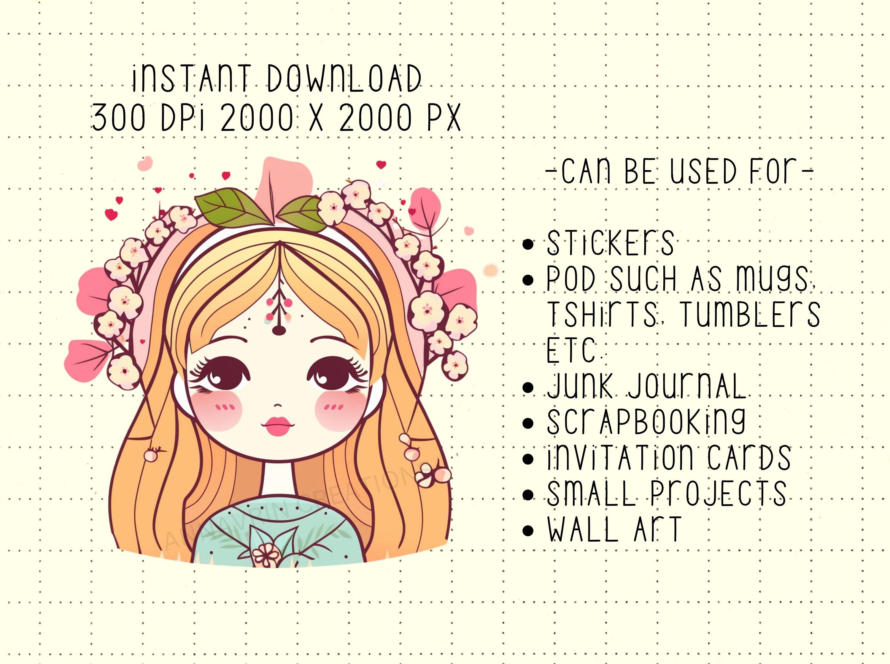 Spring Floral Princess Clipart PNG, 5 Kawaii Flower Princess Clip Art ...