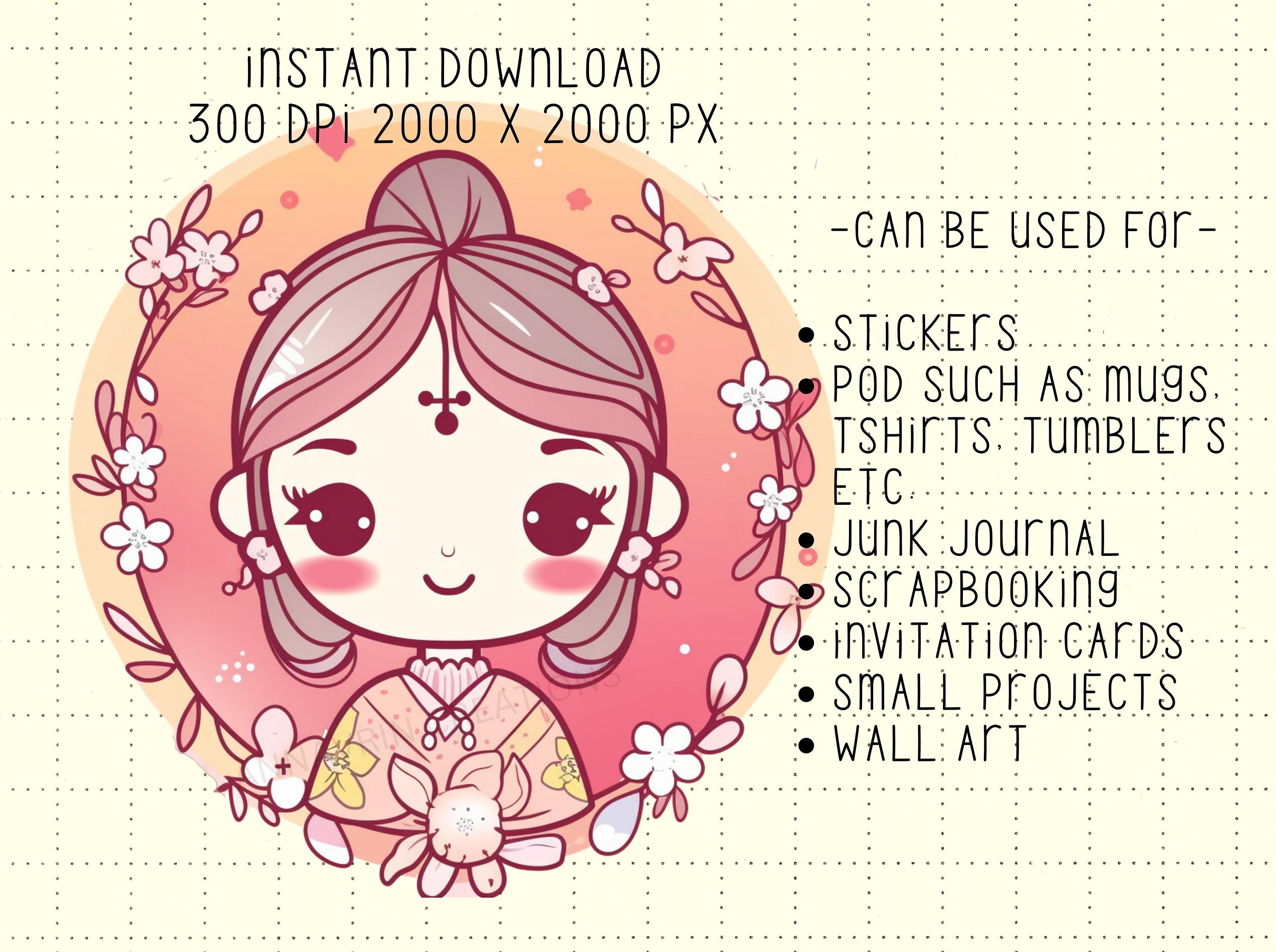 Spring Floral Princess Clipart PNG, 5 Kawaii Flower Princess Clip Art ...