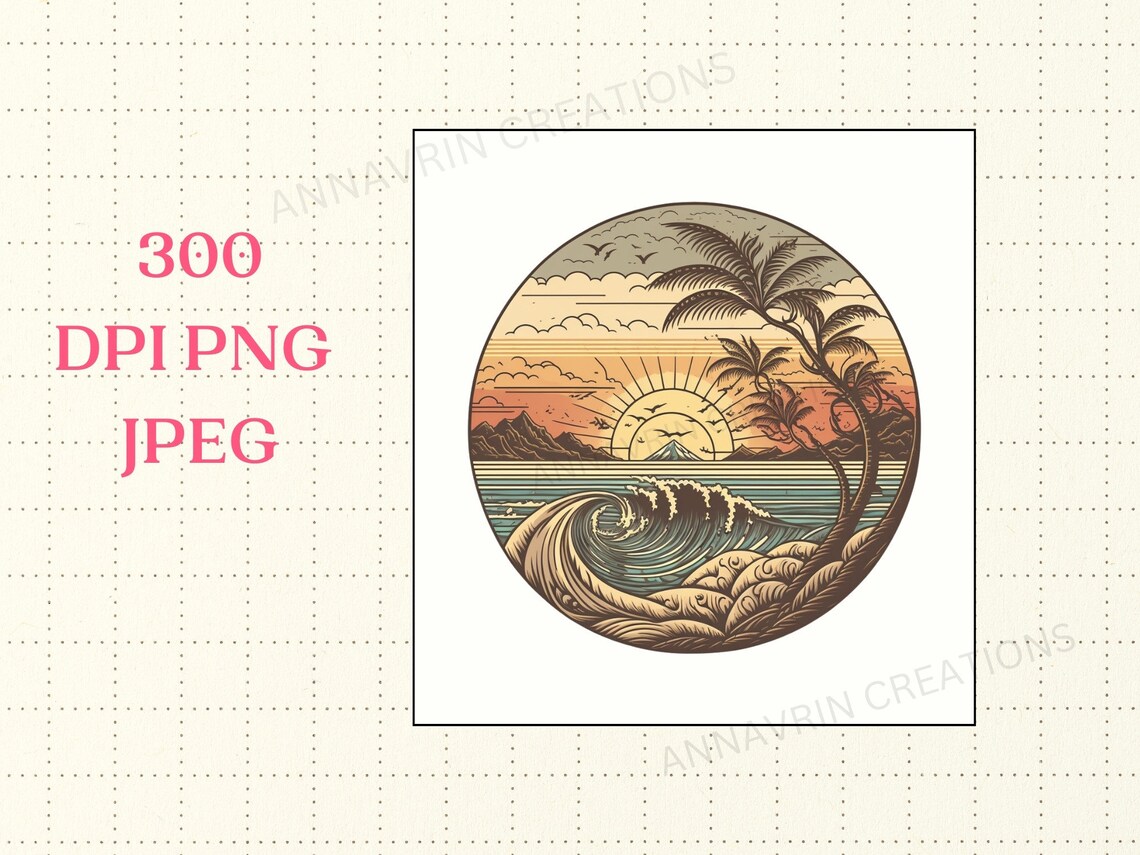 Retro Summer Beach Clipart, Vintage Summer Sublimation PNG, Beach ...
