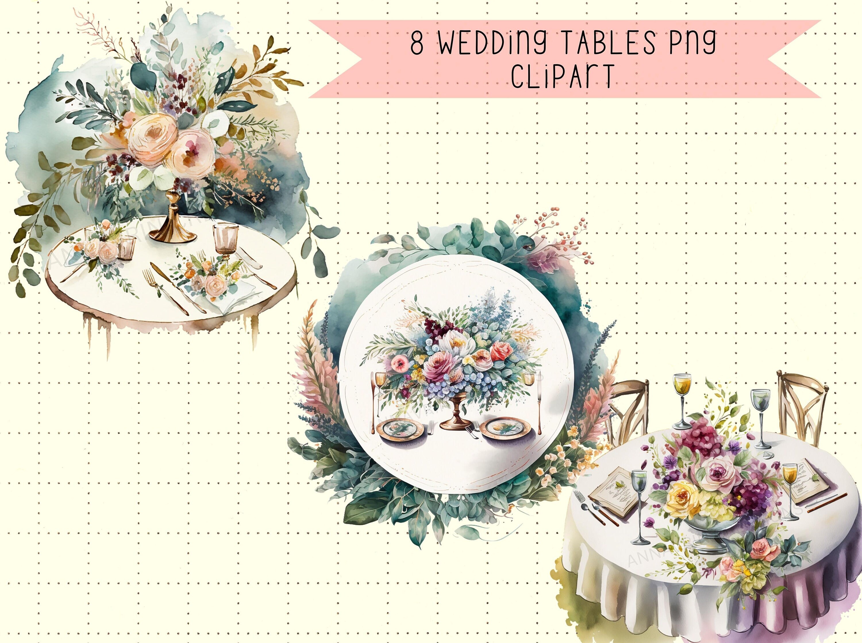 Watercolor Wedding Tables Clipart 8 PNG Instant Download, Wedding ...