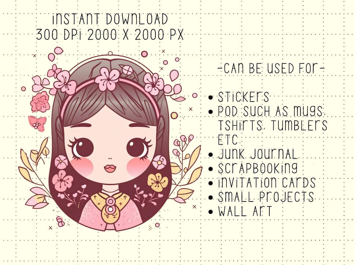 Spring Floral Princess Clipart PNG, 5 Kawaii Flower Princess Vol.2 Clip ...