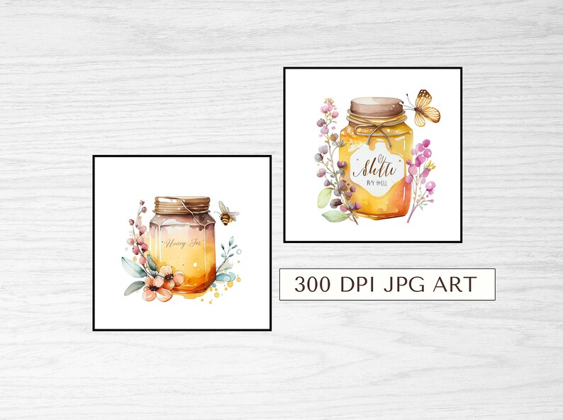 Watercolor Honey Bee Clipart 7 JPG Spring Garden Bee and Honey Jar ...